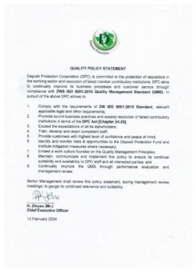 Quality Policy Statement - Deposit Protection Corporation